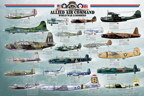Allied Air Command WWII Bombers 24 x 36 Poster | Red Hill Cutlery