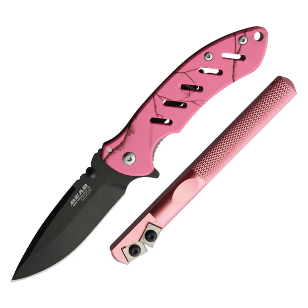 Bear Edge RealTree Pink Camo Flipper & Sharpener Set - Red Hill Cutlery