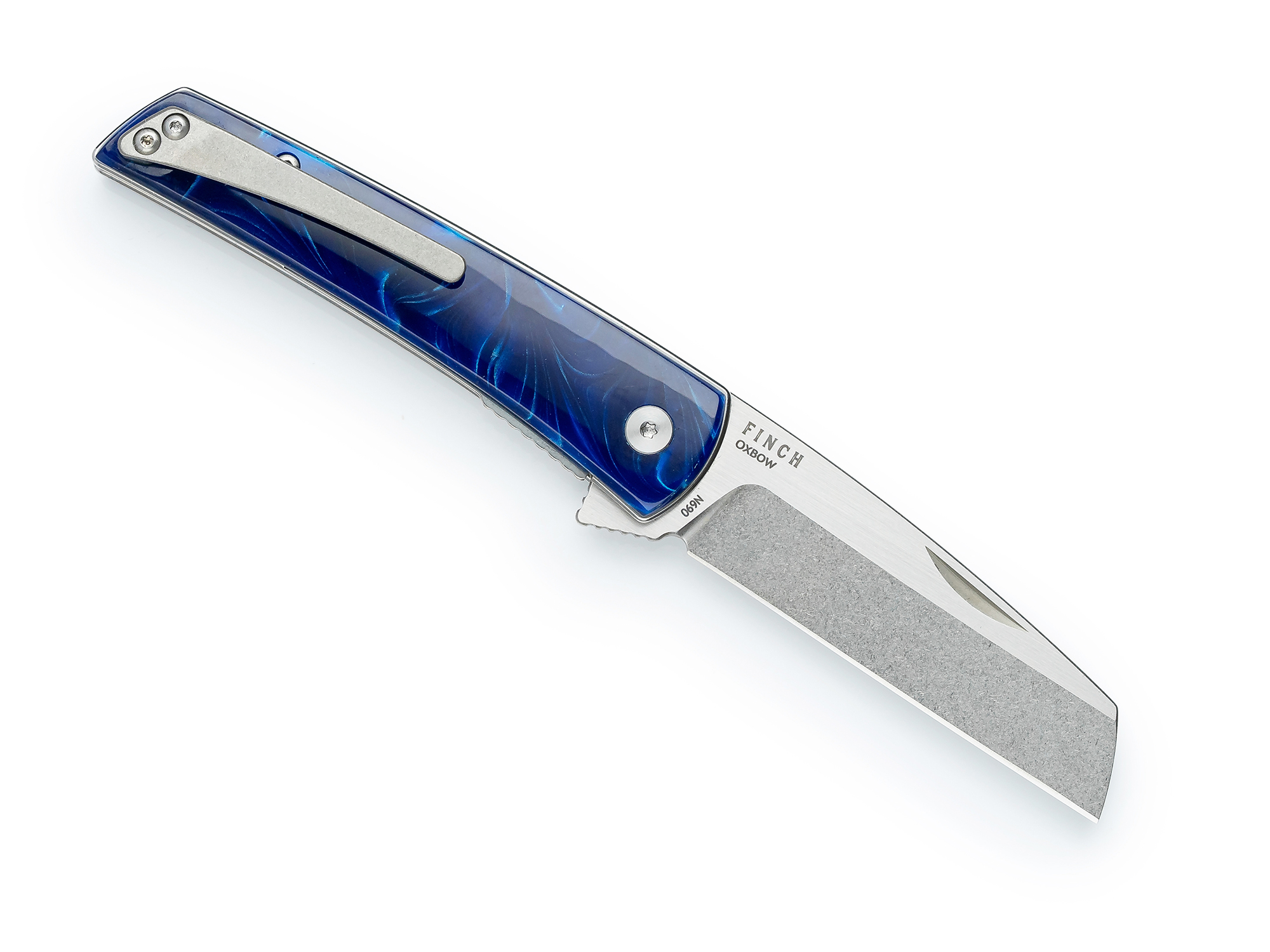 Finch Deep Blue Resin Oxbow Flipper | Red Hill Cutlery